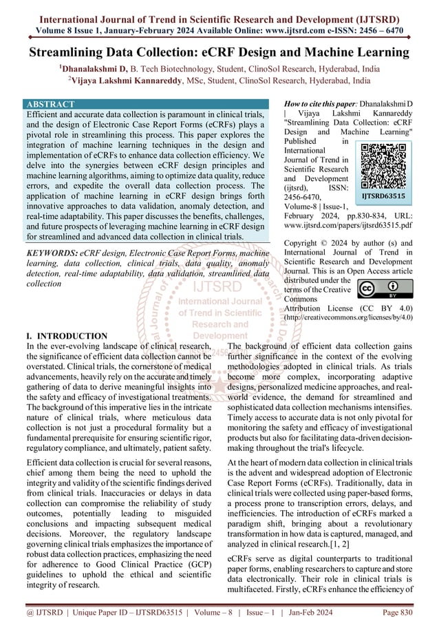 Streamlining Data Collection Ecrf Design And Machine Learning Pdf