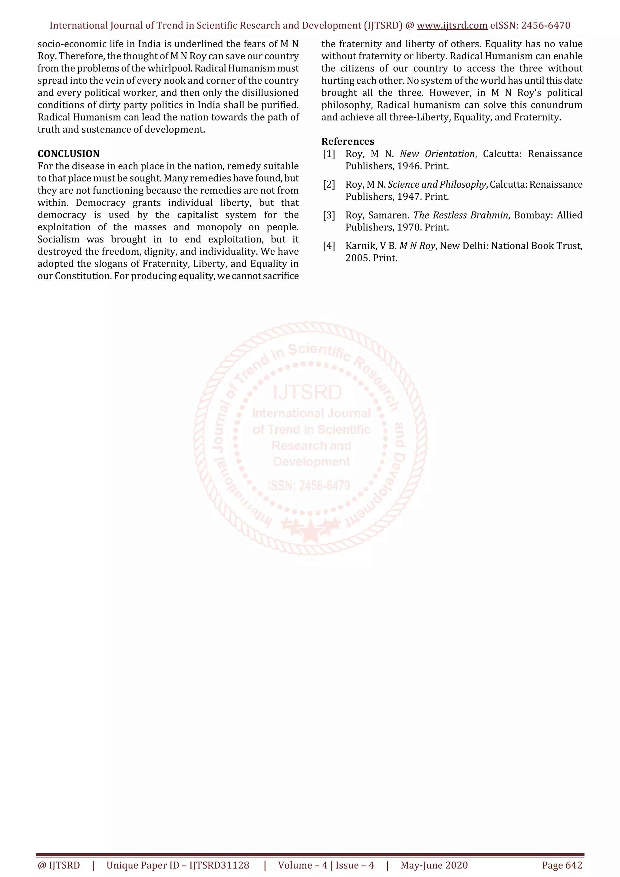 Thoughts of M N Roy on Radical Humanism and Democracy | PDF