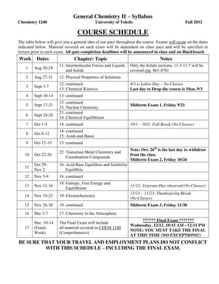 1240 fall 2012_syllabus | PDF | Chemistry | Science