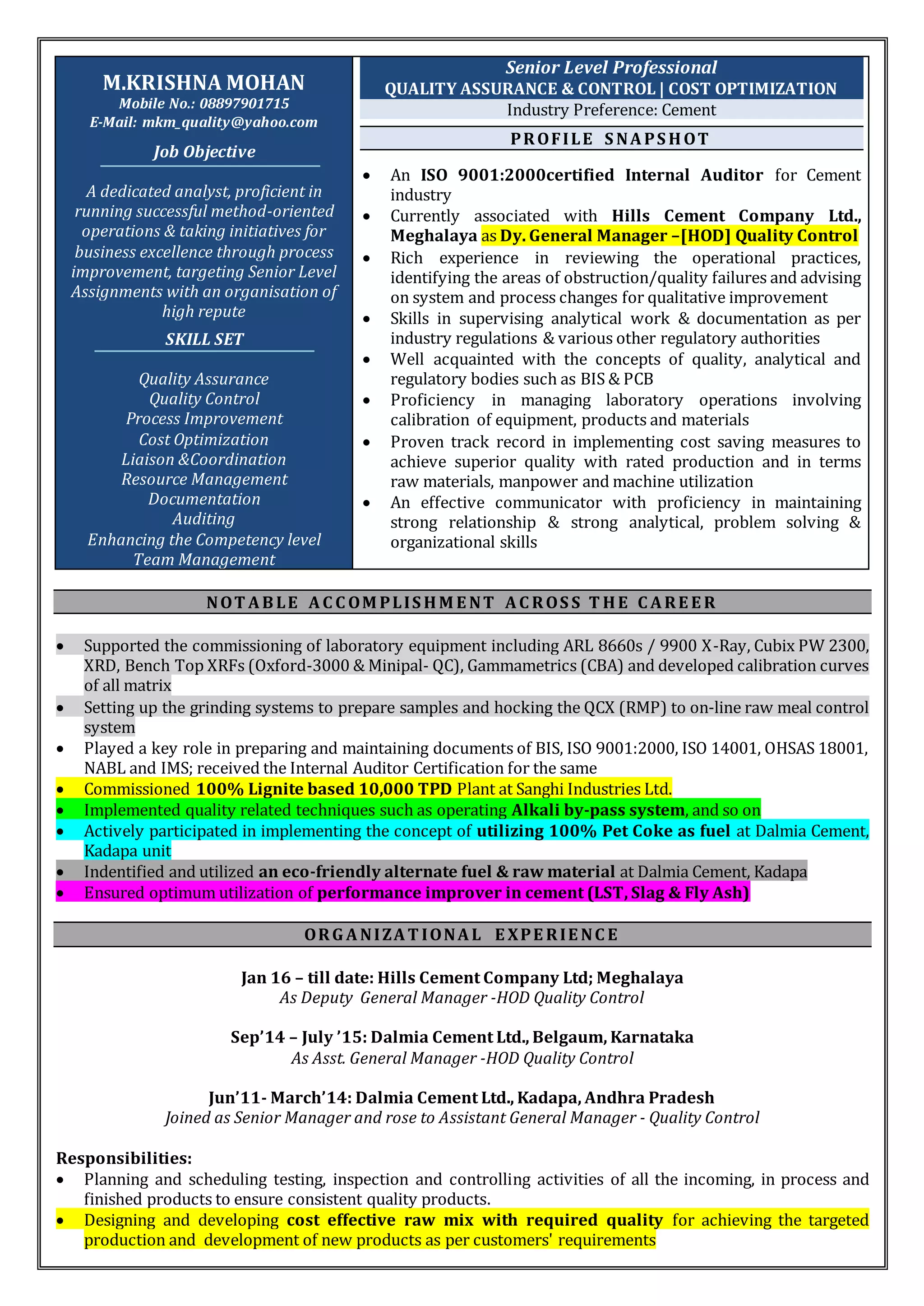 MK Mohan's - CV | DOCX