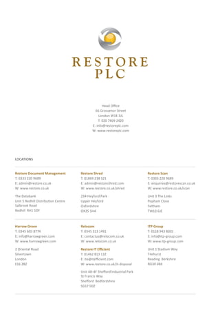Restore plc Corporate Brochure | PDF
