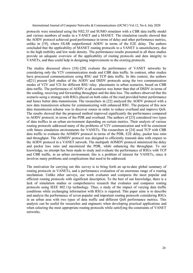 PERFORMANCE ANALYSIS OF ROUTING PROTOCOLS WITH ROADSIDE UNIT INFRASTRUCTURE IN A VEHICULAR AD ...