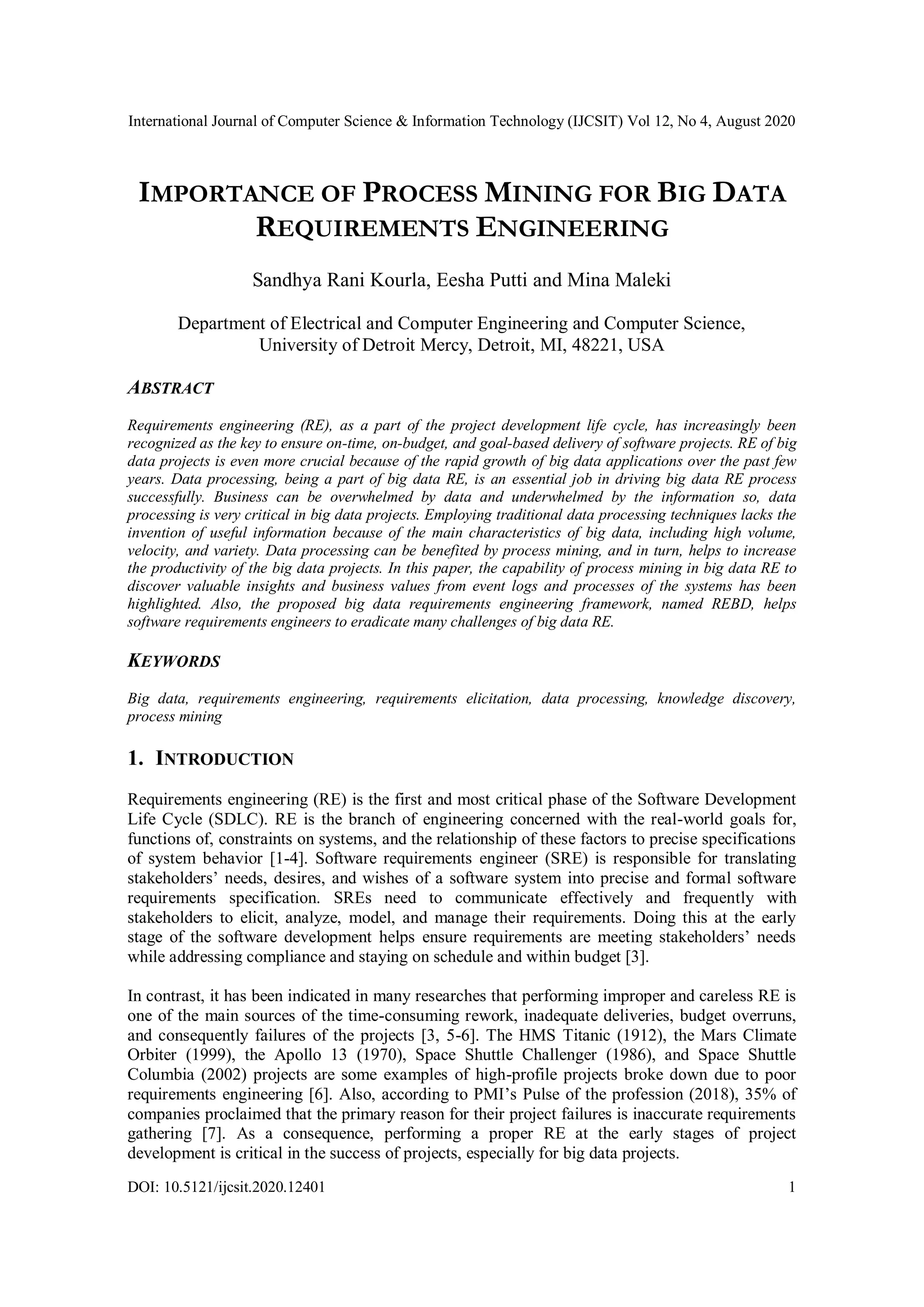 Importance of Process Mining for Big Data Requirements Engineering | PDF