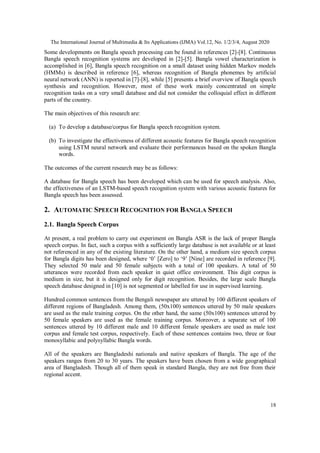 PERFORMANCE ANALYSIS OF DIFFERENT ACOUSTIC FEATURES BASED ON LSTM FOR BANGLA SPEECH RECOGNITION ...