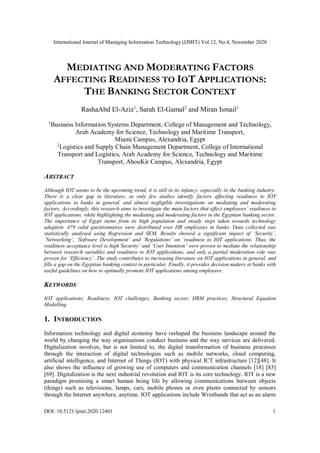 MEDIATING AND MODERATING FACTORS AFFECTING READINESS TO IOT APPLICATIONS: THE BANKING SECTOR ...