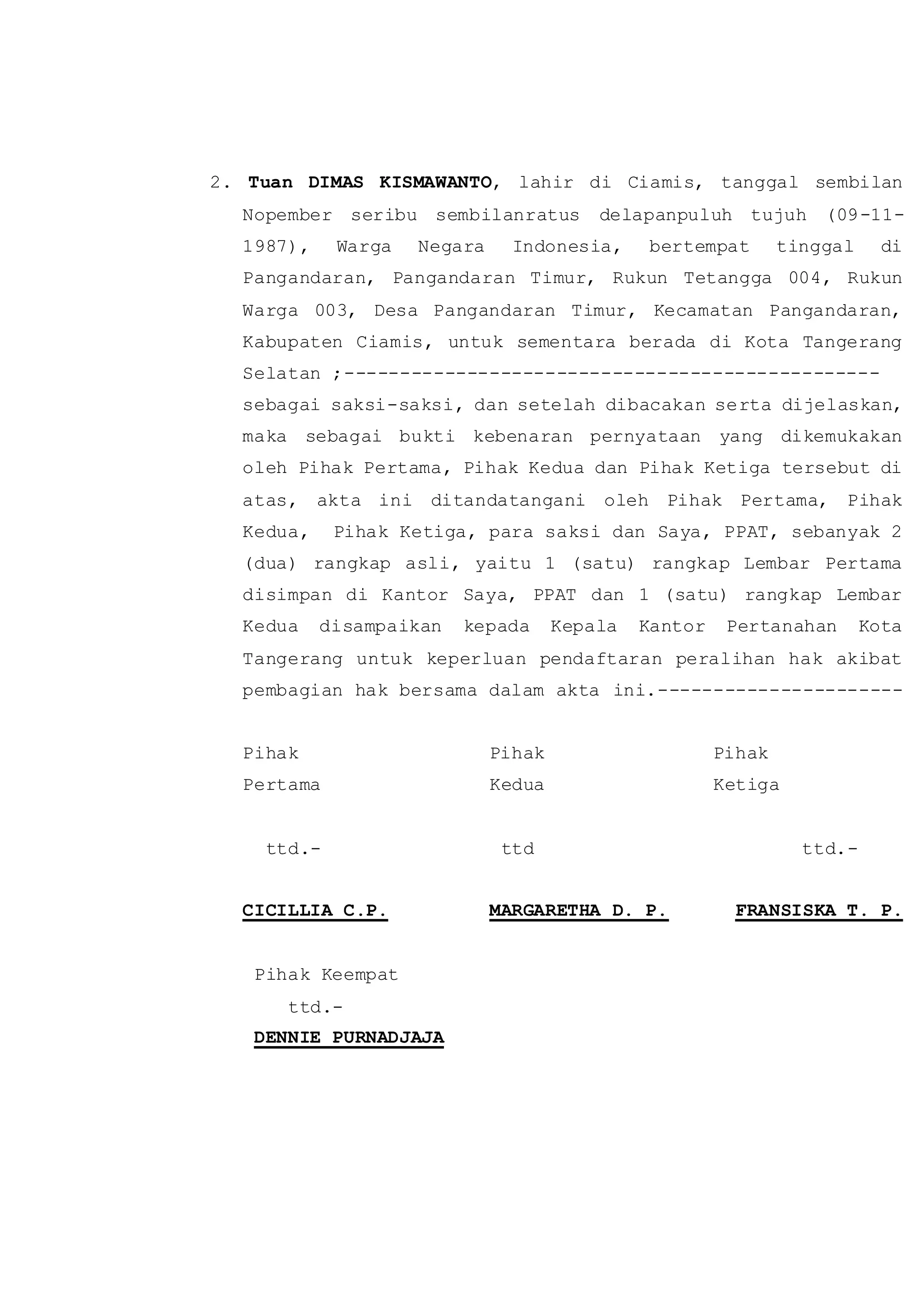 Contoh Akta Pembagian Hak Bersama (APHB) | DOCX