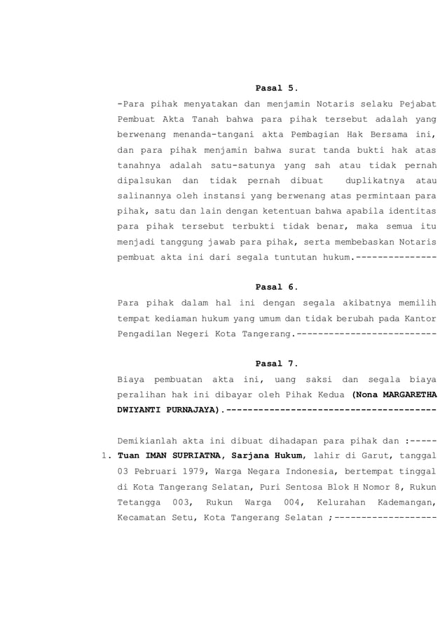 Contoh Akta Pembagian Hak Bersama (APHB) | DOCX