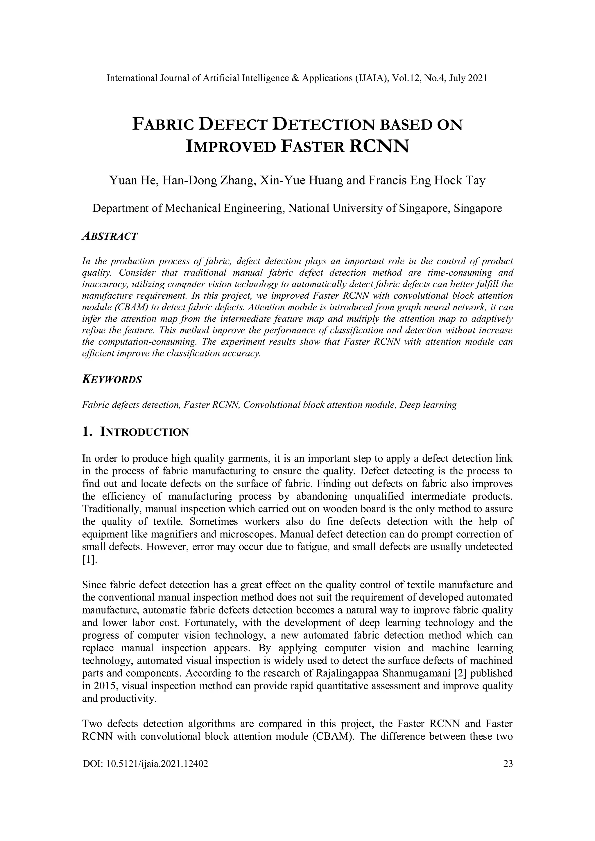 Fabric Defect Detection Based On Improved Faster Rcnn Pdf