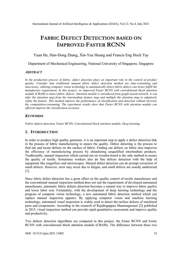 FABRIC DEFECT DETECTION BASED ON IMPROVED FASTER RCNN | PDF
