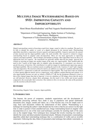 MULTIPLE IMAGE WATERMARKING BASED ON SVD : IMPROVING CAPACITY AND IMPERCEPTIBILITY | PDF
