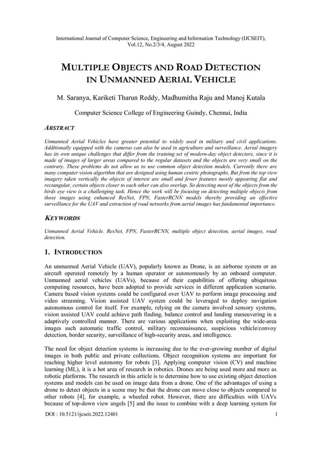 Multiple Objects And Road Detection In Unmanned Aerial Vehicle Pdf