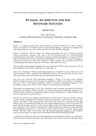 PYTHON- AN APPETITE FOR THE SOFTWARE INDUSTRY | PDF