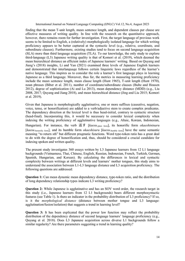 LANGUAGE DISTANCE AND L3 JAPANESE ACQUISITION IN MORPHOSYNTACTIC MODULE | PDF