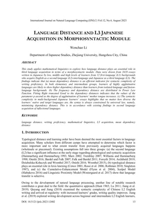 Language Distance and L3 Japanese Acquisition in Morphosyntactic Module | PDF