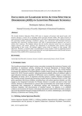 Inclusion of Learners with Autism Spectrum Disorders (ASD) in Lesotho Primary Schools | PDF