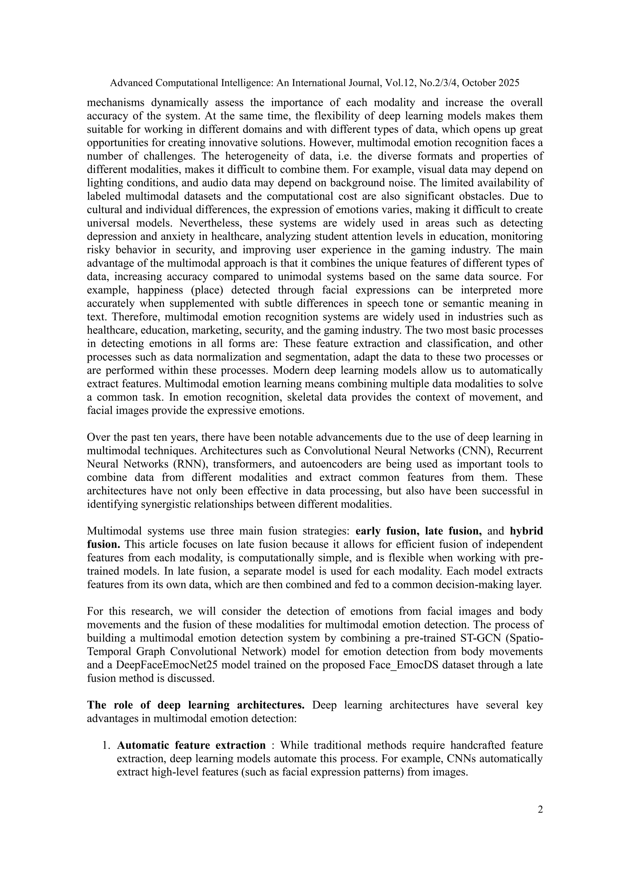 GENERAL DEEP LEARNING ARCHITECTURES FOR MULTIMODAL EMOTION DETECTION | PDF
