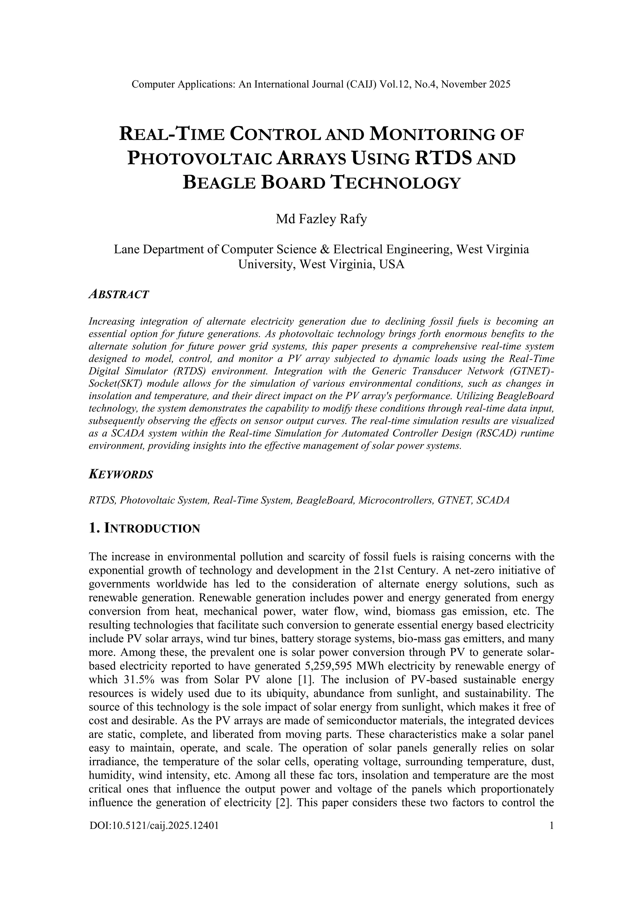 REAL-TIME CONTROL AND MONITORING OF PHOTOVOLTAIC ARRAYS USING RTDS AND ...