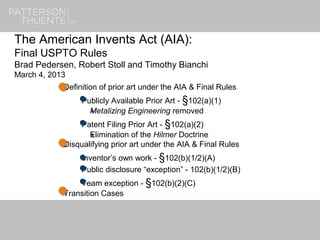 The American Invents Act (AIA): Final USPTO Rules | PPT