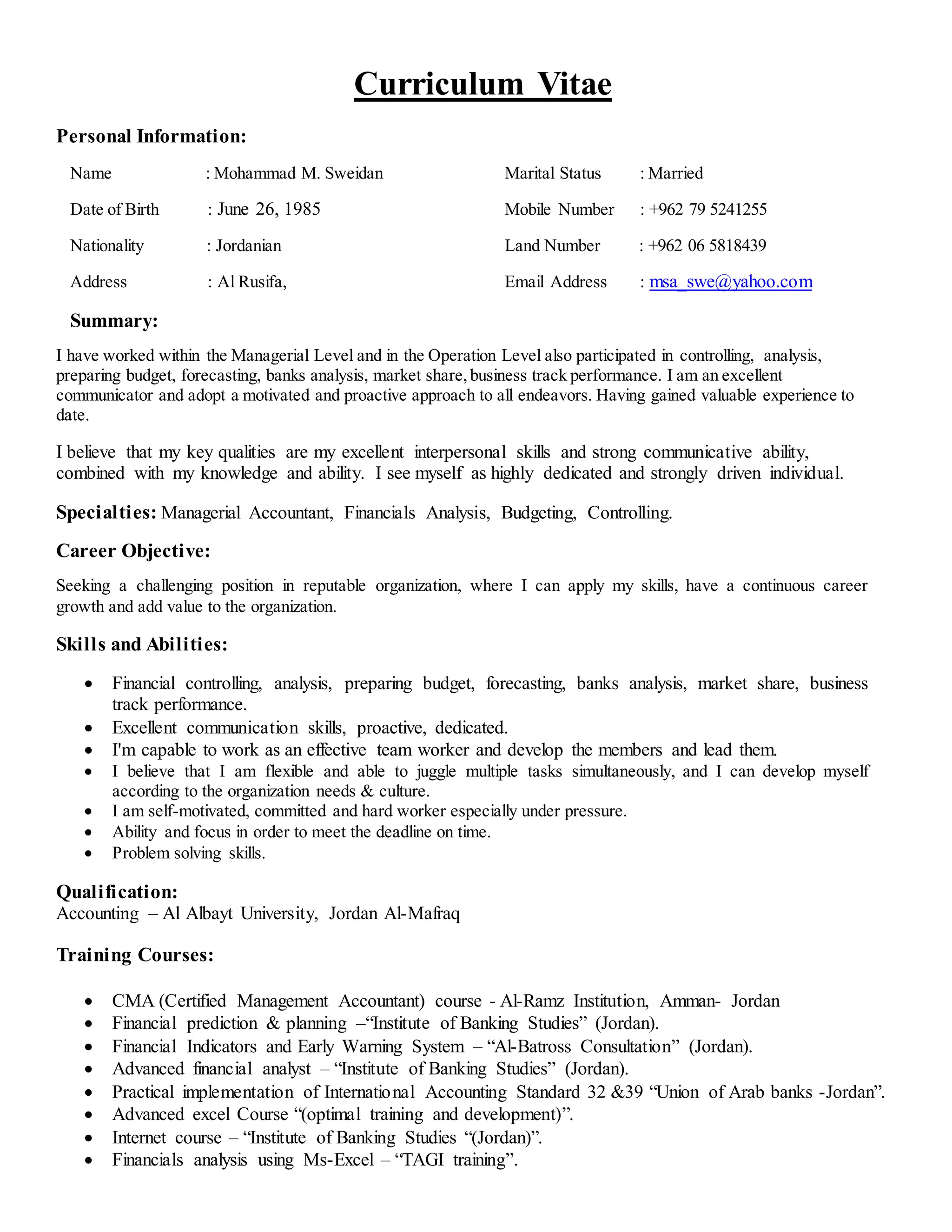 Mohammad Sweidan CV | DOCX