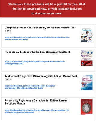 Complete Textbook of Phlebotomy 5th Edition Hoeltke Solutions Manual | PDF