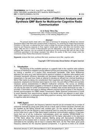 Design and Implementation of Efficient Analysis and Synthesis QMF Bank for Multicarrier ...