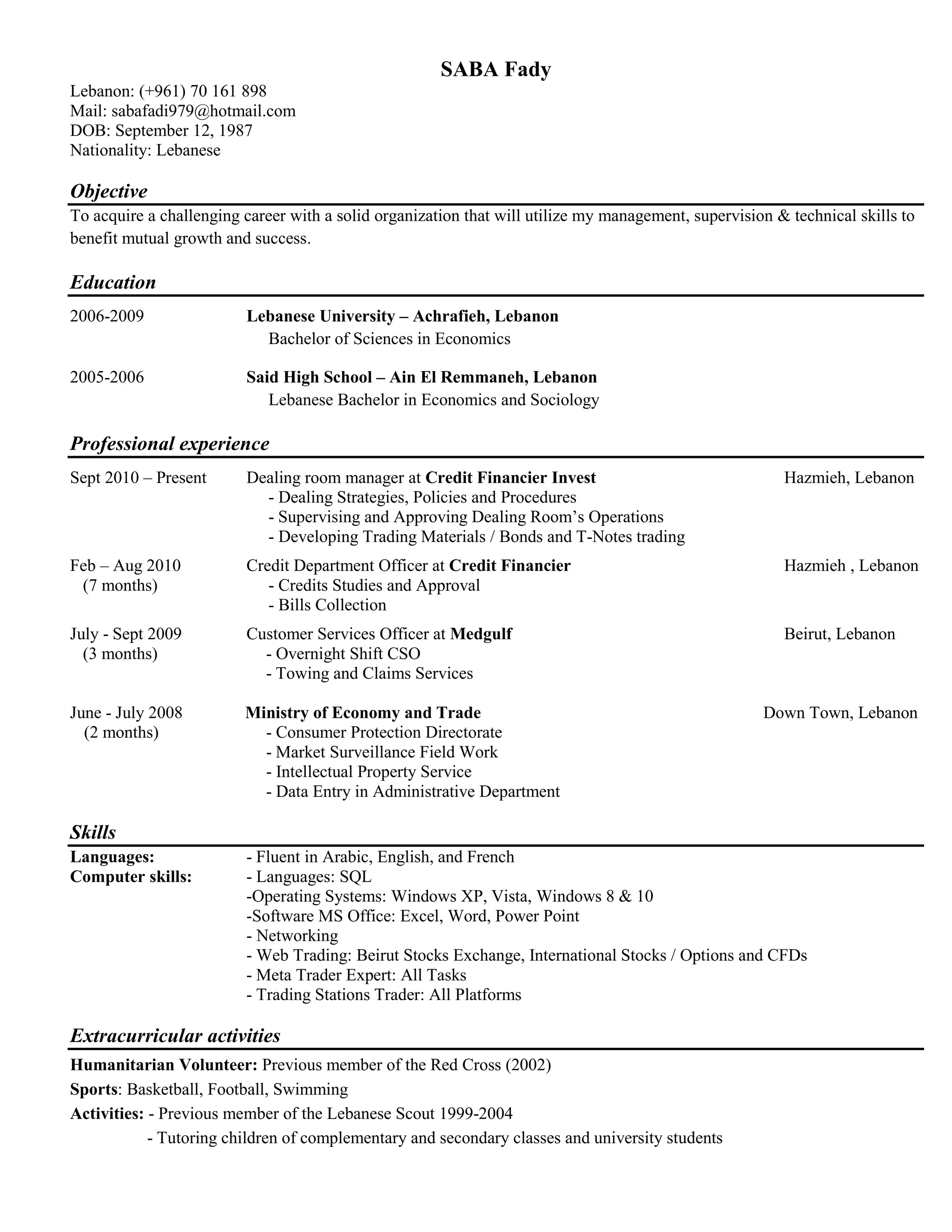 Resume Fady Saba | PDF | Business Accounting & Finance | Business