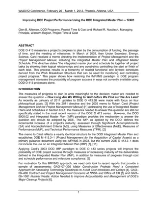 Improving DOE Project Performance Using the DOD Integrated Master Plan ...