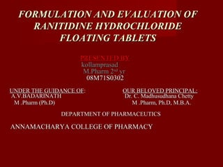 EVALUATION OF RANITIDINE HYDROCHLORIDE TABLETS PPT | PPT