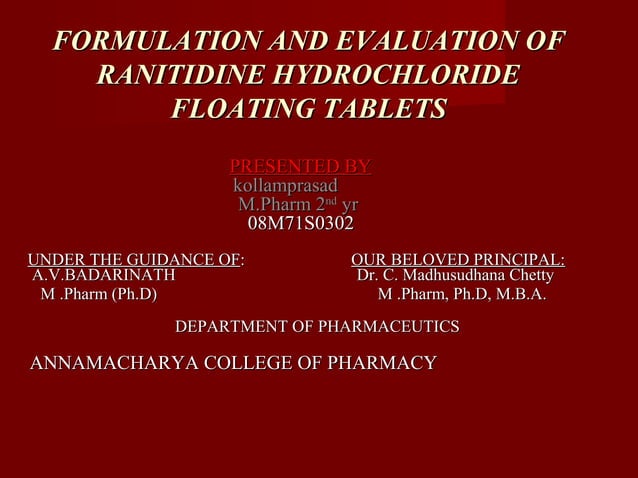 Evaluation Of Ranitidine Hydrochloride Tablets Ppt Ppt