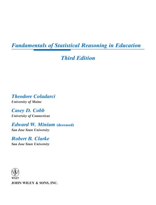 Fundamentals Of Statistical Reasoning In Education 3rd Ed Wiley ...