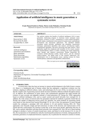 Application of artificial intelligence in music generation: a systematic review | PDF