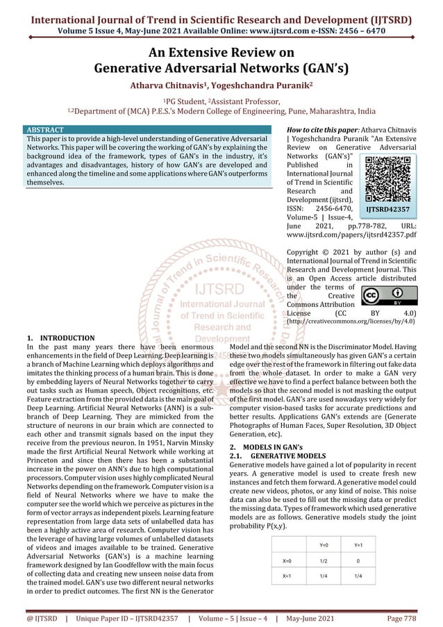 An Extensive Review on Generative Adversarial Networks GAN’s | PDF