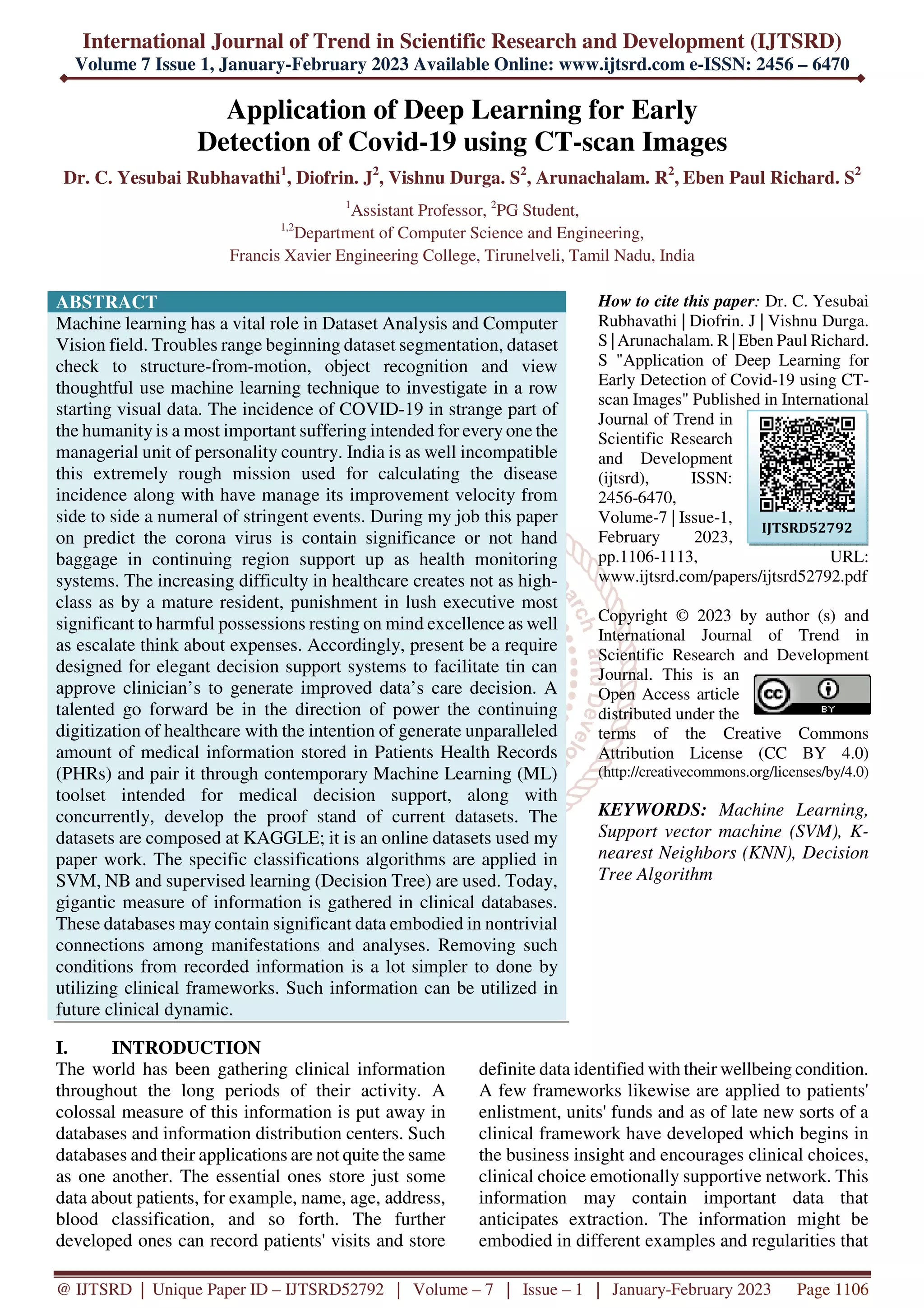 Application of Deep Learning for Early Detection of Covid 19 using CT scan Images | PDF ...