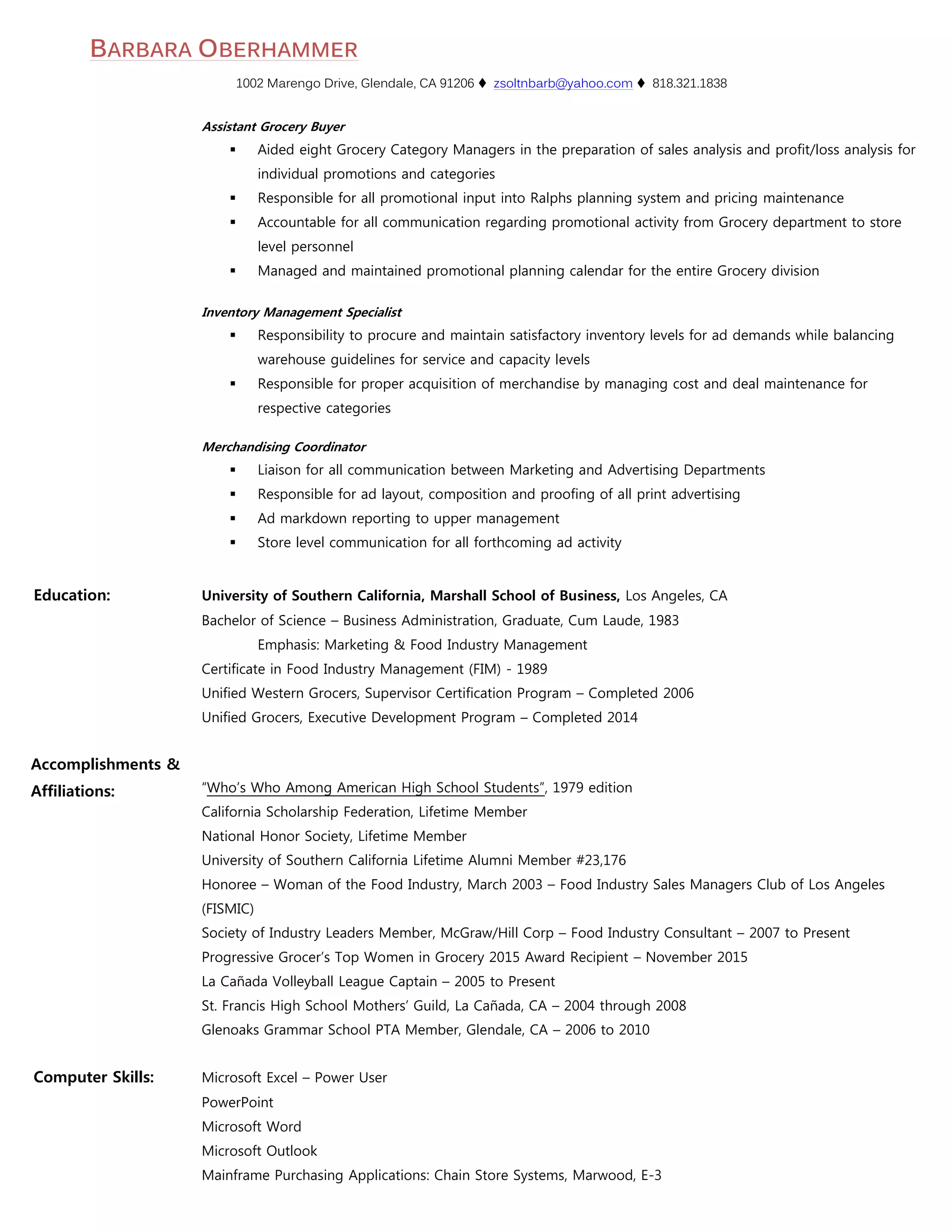 Barbara Oberhammer Resume 2-10-15 | PDF