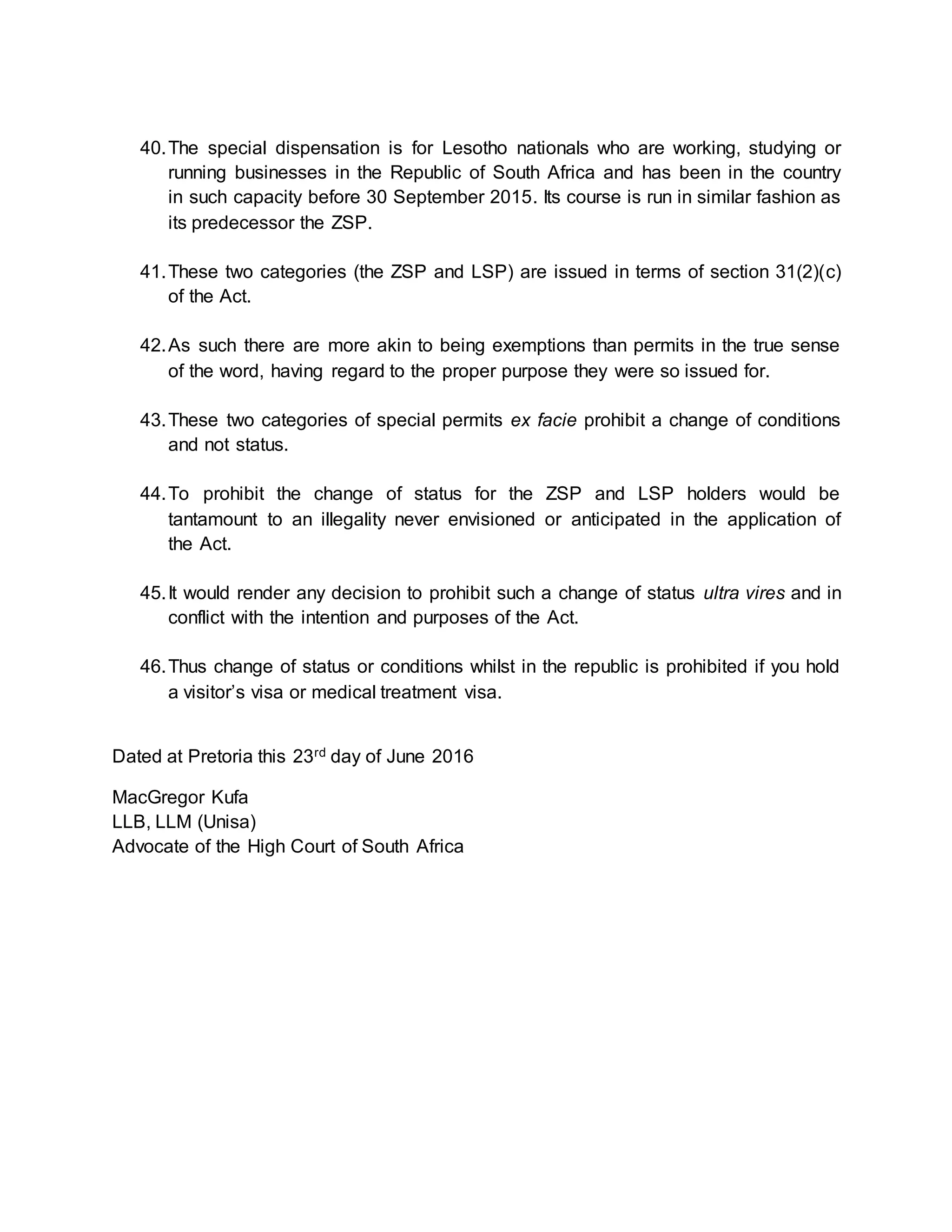 Change of Conditions and Change of Status under the Immigration Act 19 ...