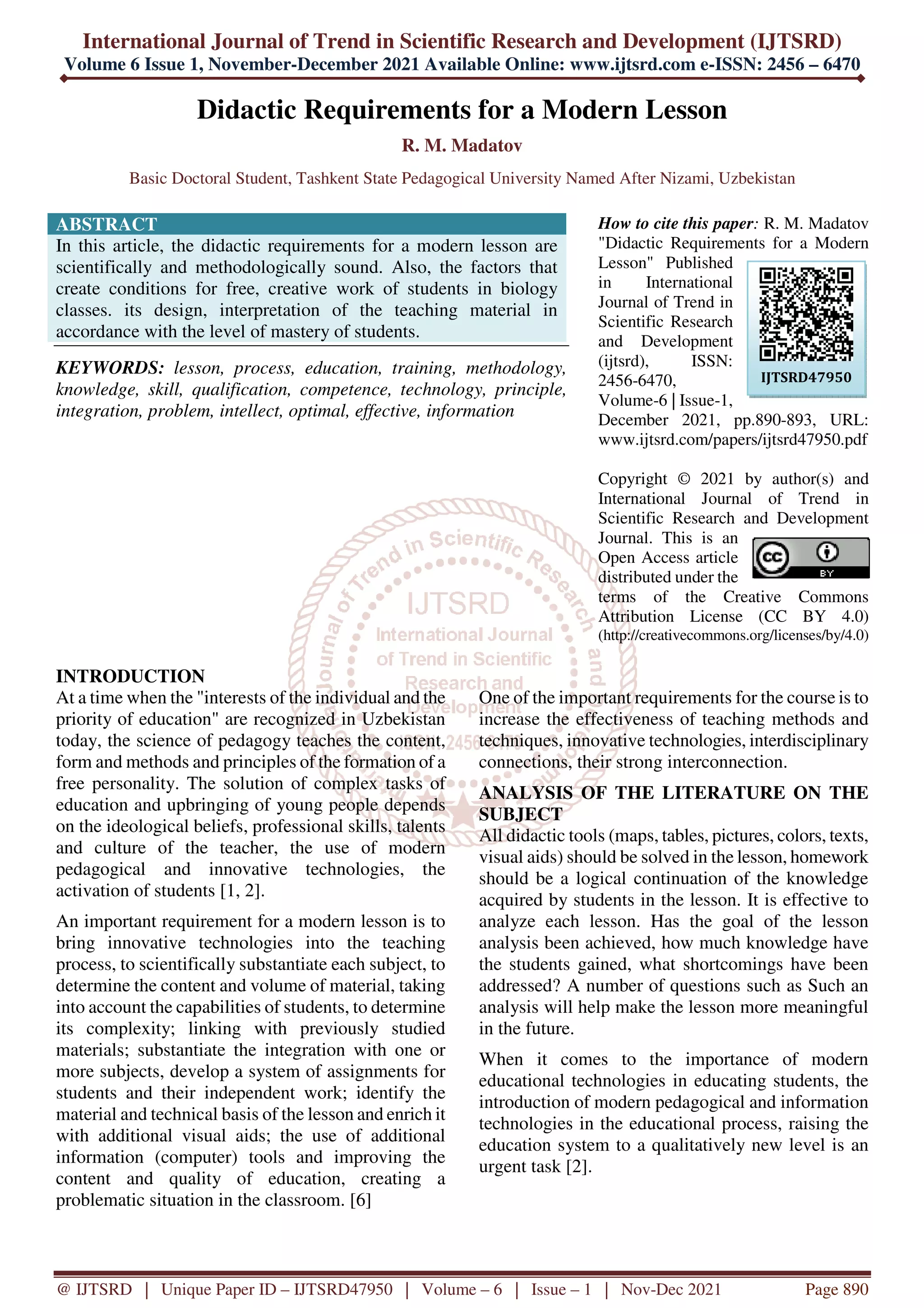 Didactic Requirements for a Modern Lesson | PDF