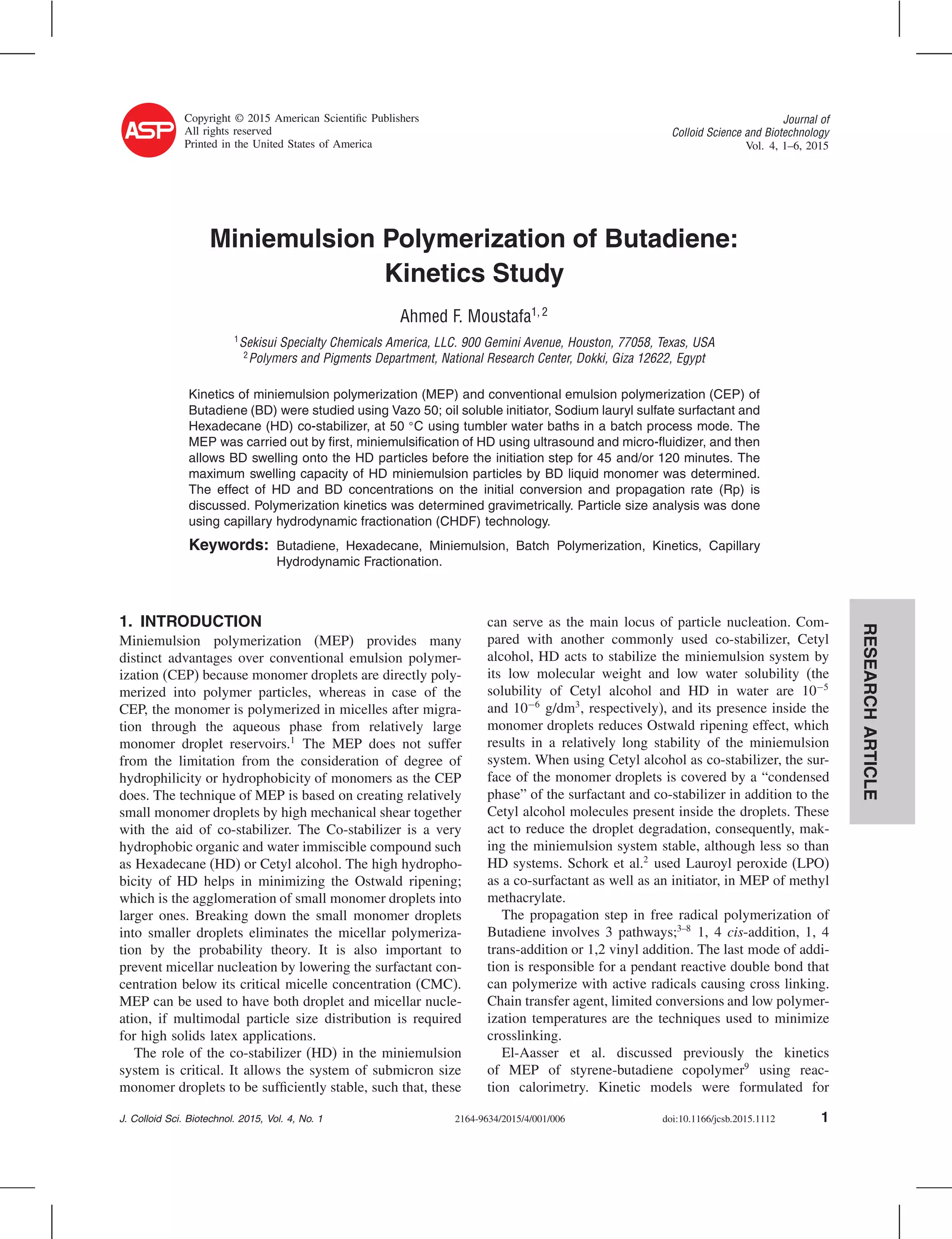 miniemulsion polymerization of butadiene 2015 | PDF