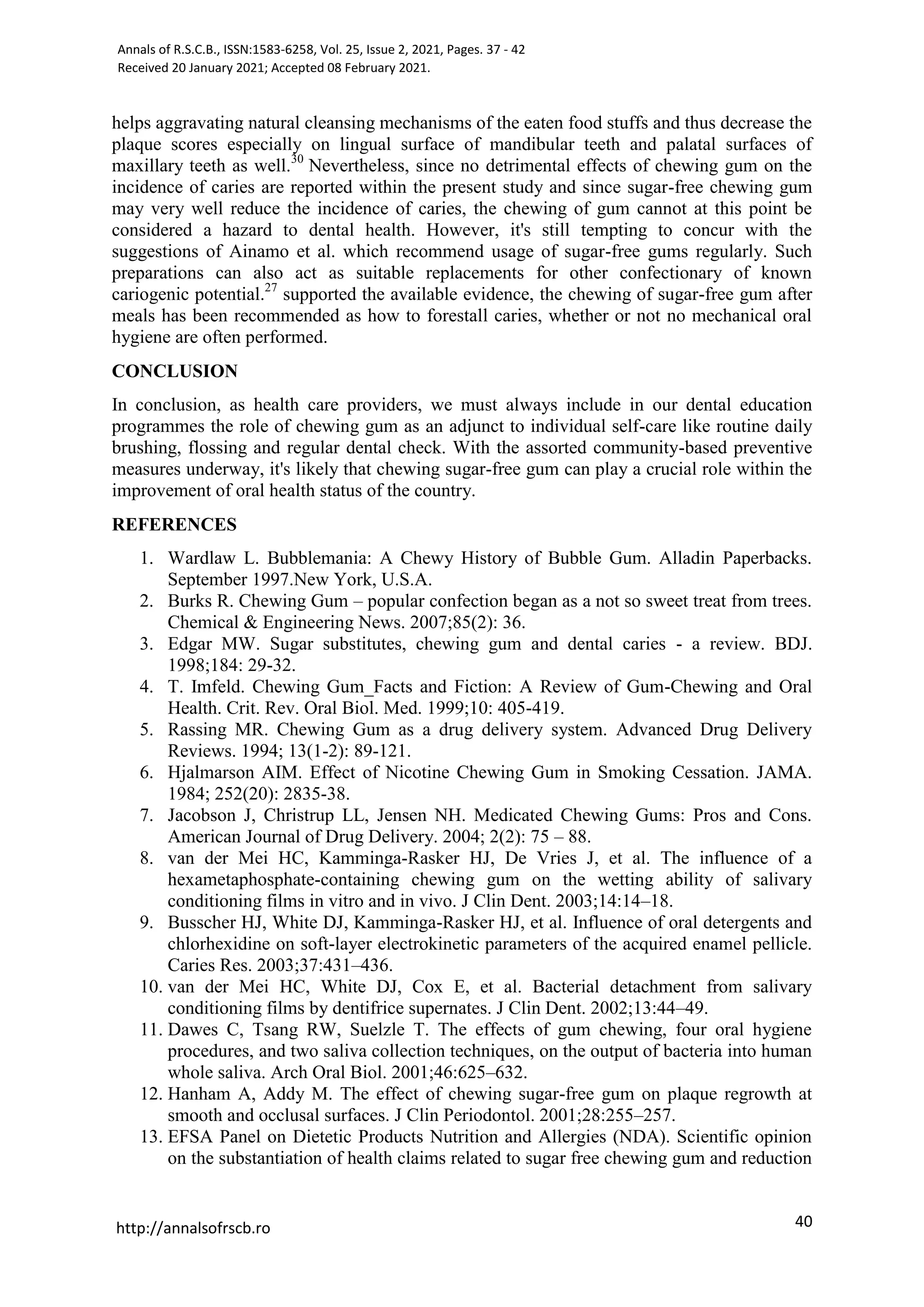 Comparative Effects of Chewing Gums in Oral Health: An Original ...