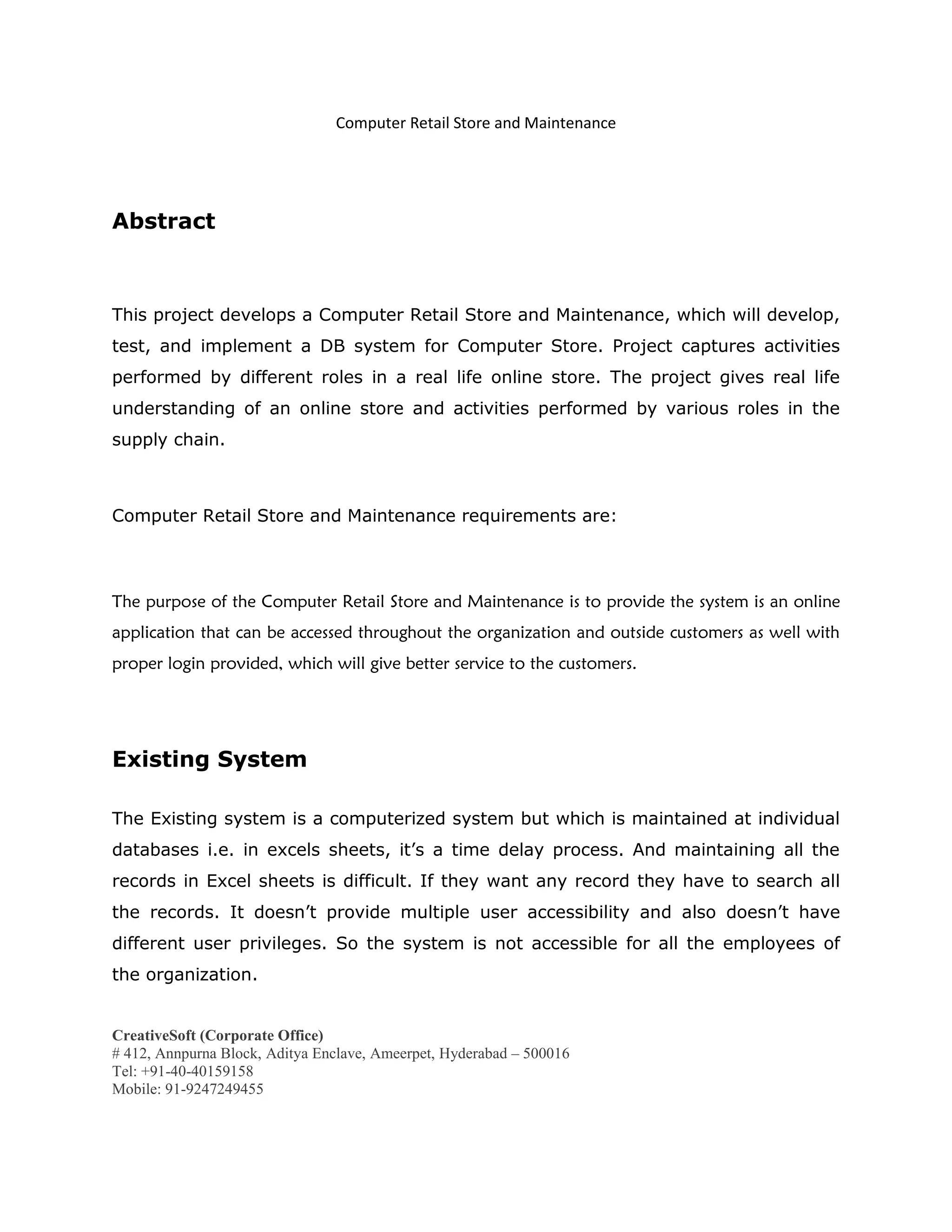 Computer Retail store and Maintenance Abstract 2017 | PDF