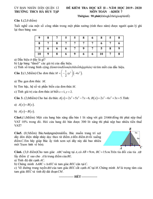Đề Thi HK2 Toán 7 - THCS Hà Huy Tập | PDF