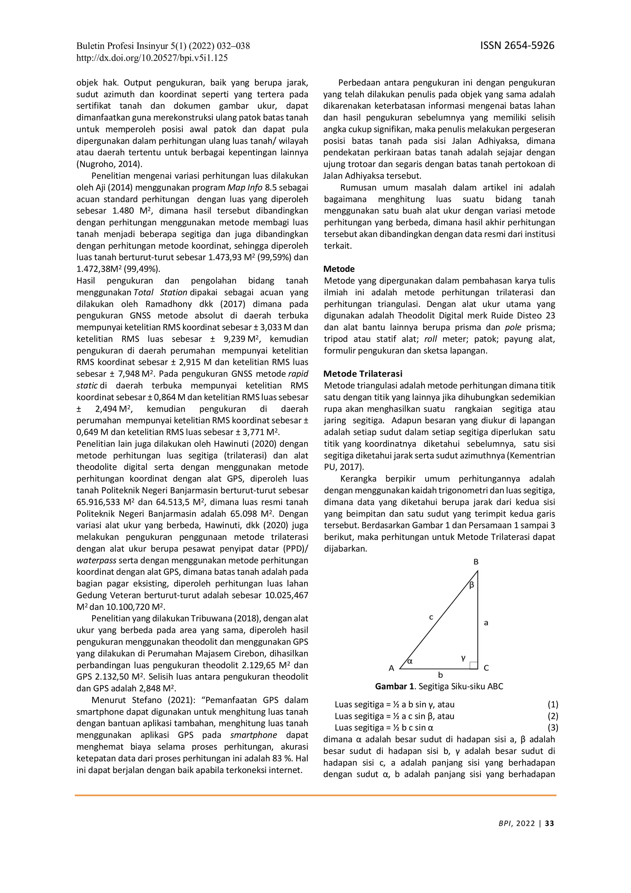 penggunaan metode trilaterasi dan triangulasi untuk perhitungan luas | PDF