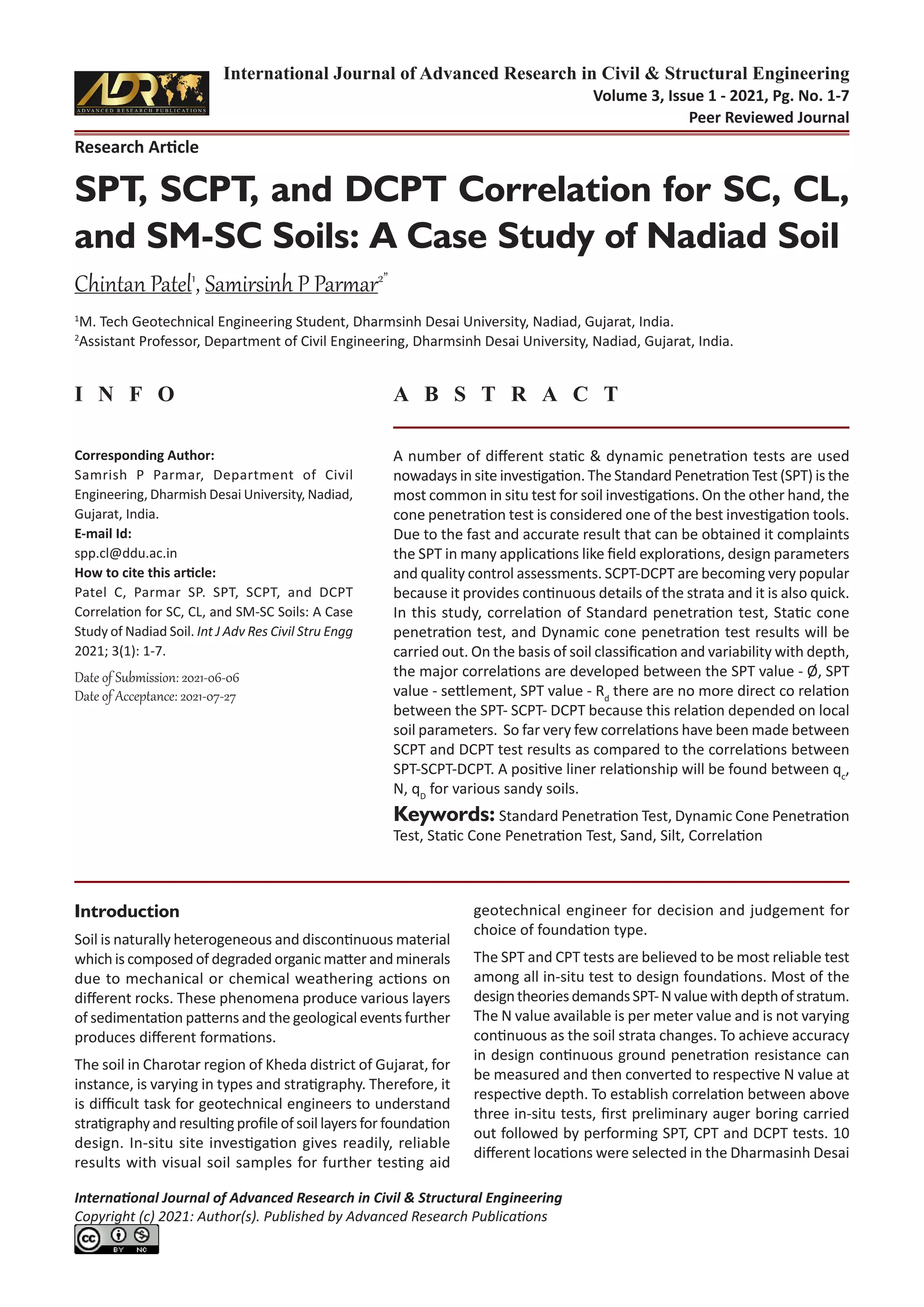 SPT, SCPT, and DCPT Correlation for SC, CL, and SM-SC Soils: A Case ...