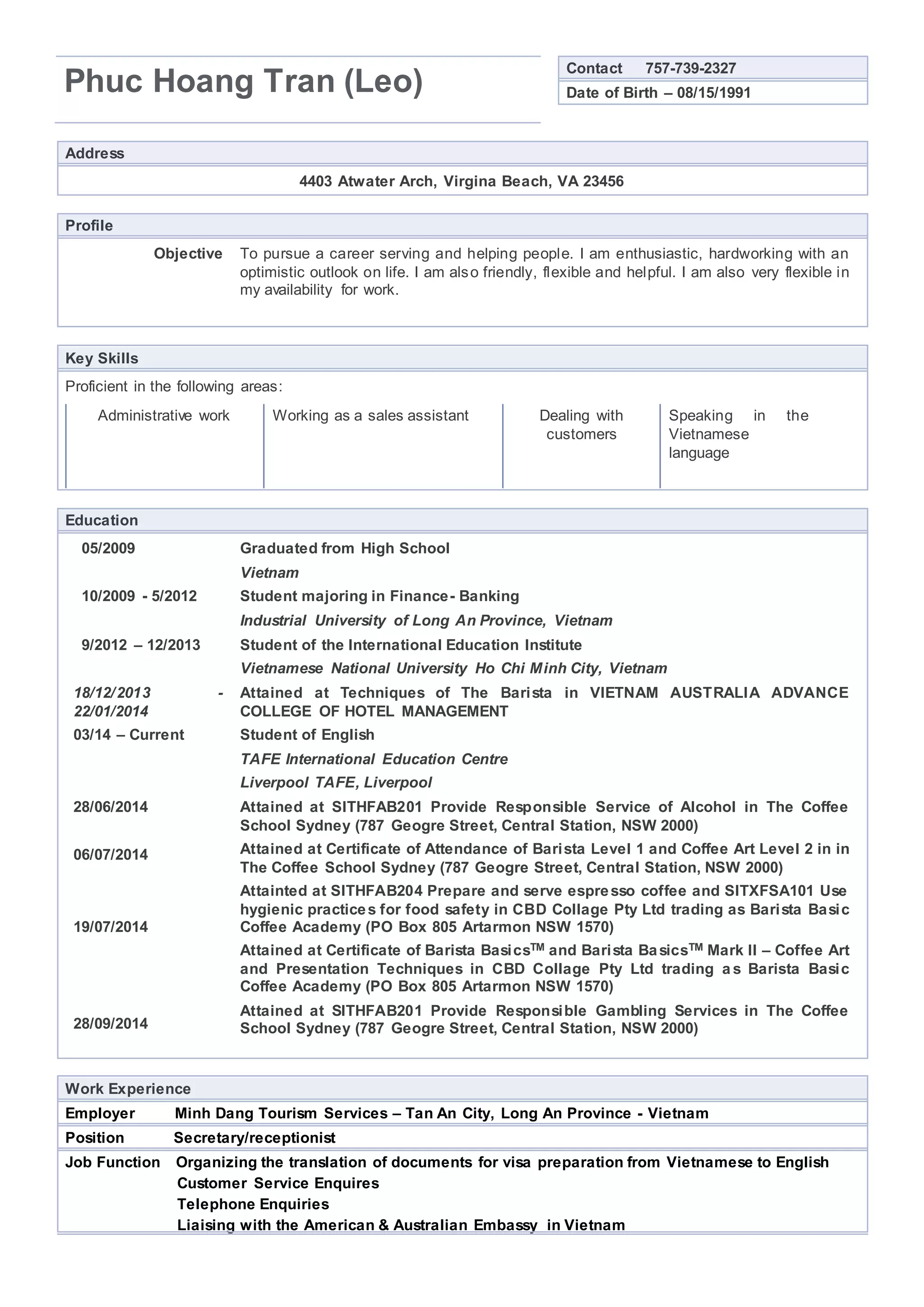 Leo Tran 25012015 - Resume | PDF