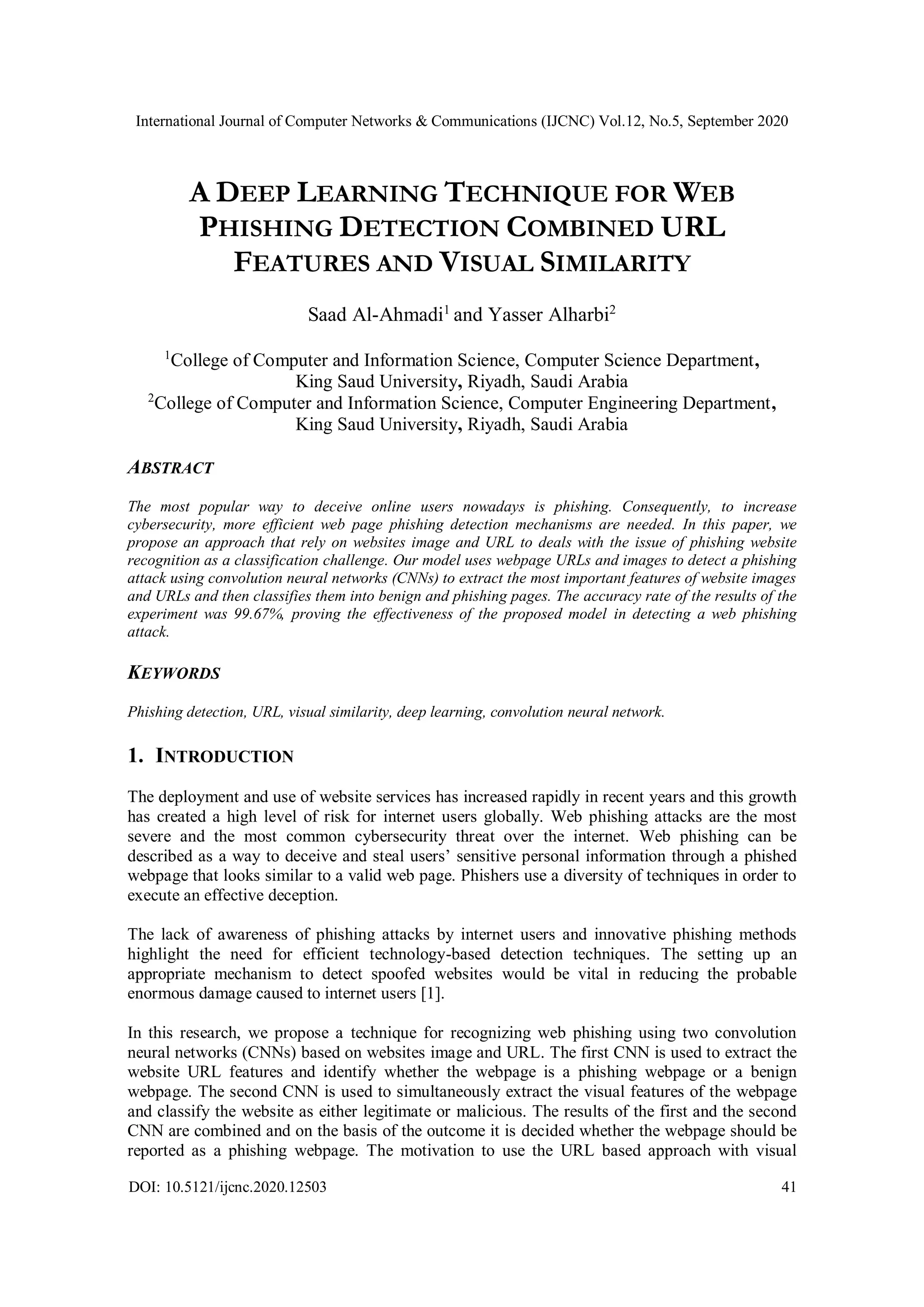 A Deep Learning Technique for Web Phishing Detection Combined URL Features and Visual Similarity ...