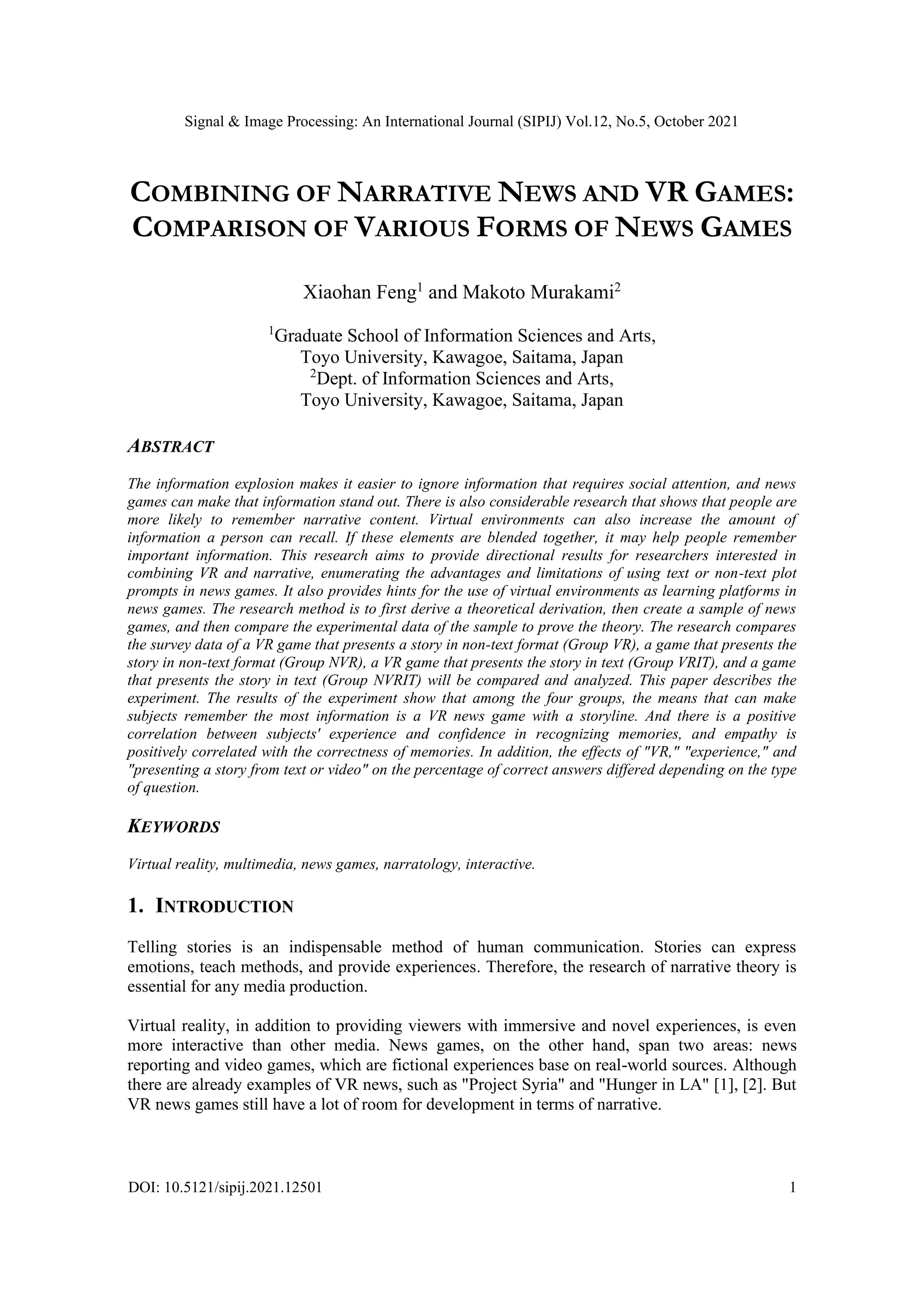 Combining of Narrative News and VR Games: Comparison of Various Forms ...