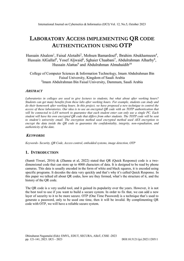 Laboratory Access Implementing QR Code Authentication Using OTP | PDF