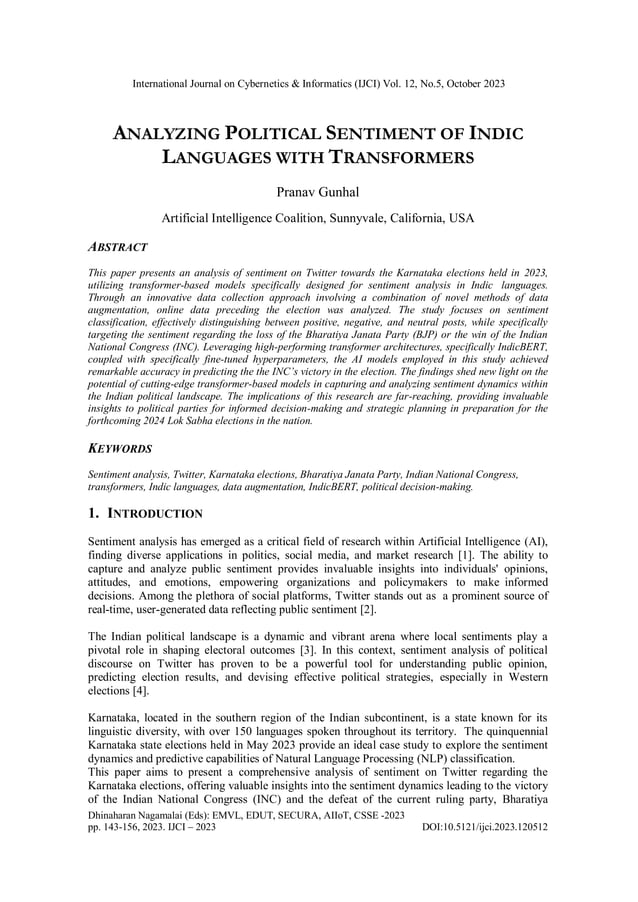 Analyzing Political Sentiment of Indic Languages with Transformers | PDF | Social Networking ...