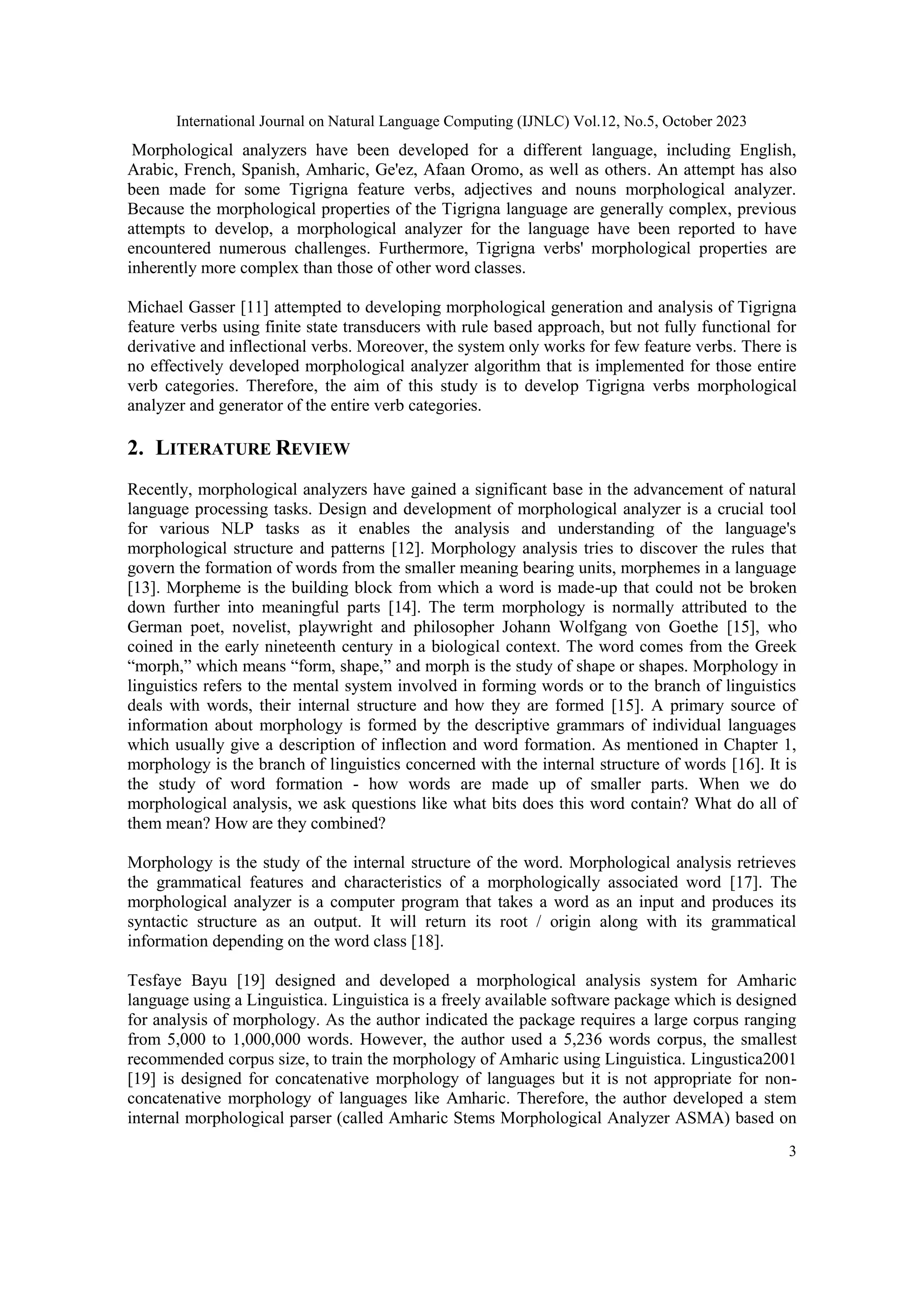 DESIGN AND DEVELOPMENT OF MORPHOLOGICAL ANALYZER FOR TIGRIGNA VERBS USING HYBRID APPROACH | PDF