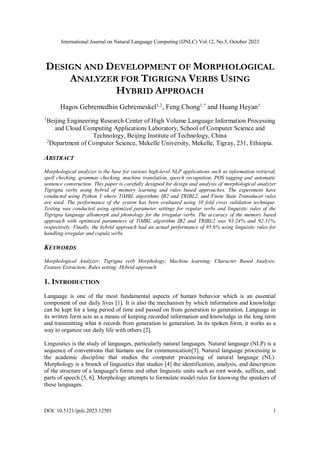 Design and Development of Morphological Analyzer for Tigrigna Verbs using Hybrid Approach | PDF