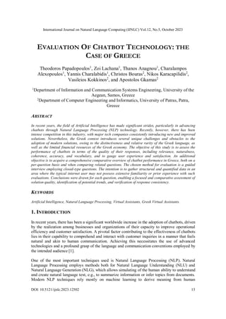 EVALUATION OF CHATBOT TECHNOLOGY: THE CASE OF GREECE | PDF